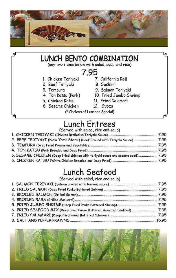 Menu at Kazan Japanese Cuisine & Sushi Bar, Vacaville