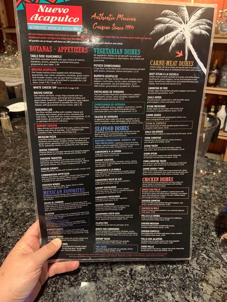 Menu at Nuevo Acapulco Mexican Restaurant, Fairview Park, Lorain Rd