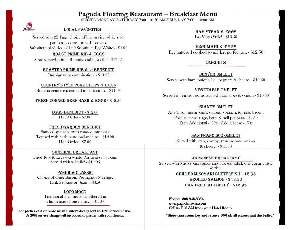 Menu at Pagoda Restaurant & Catering, Honolulu