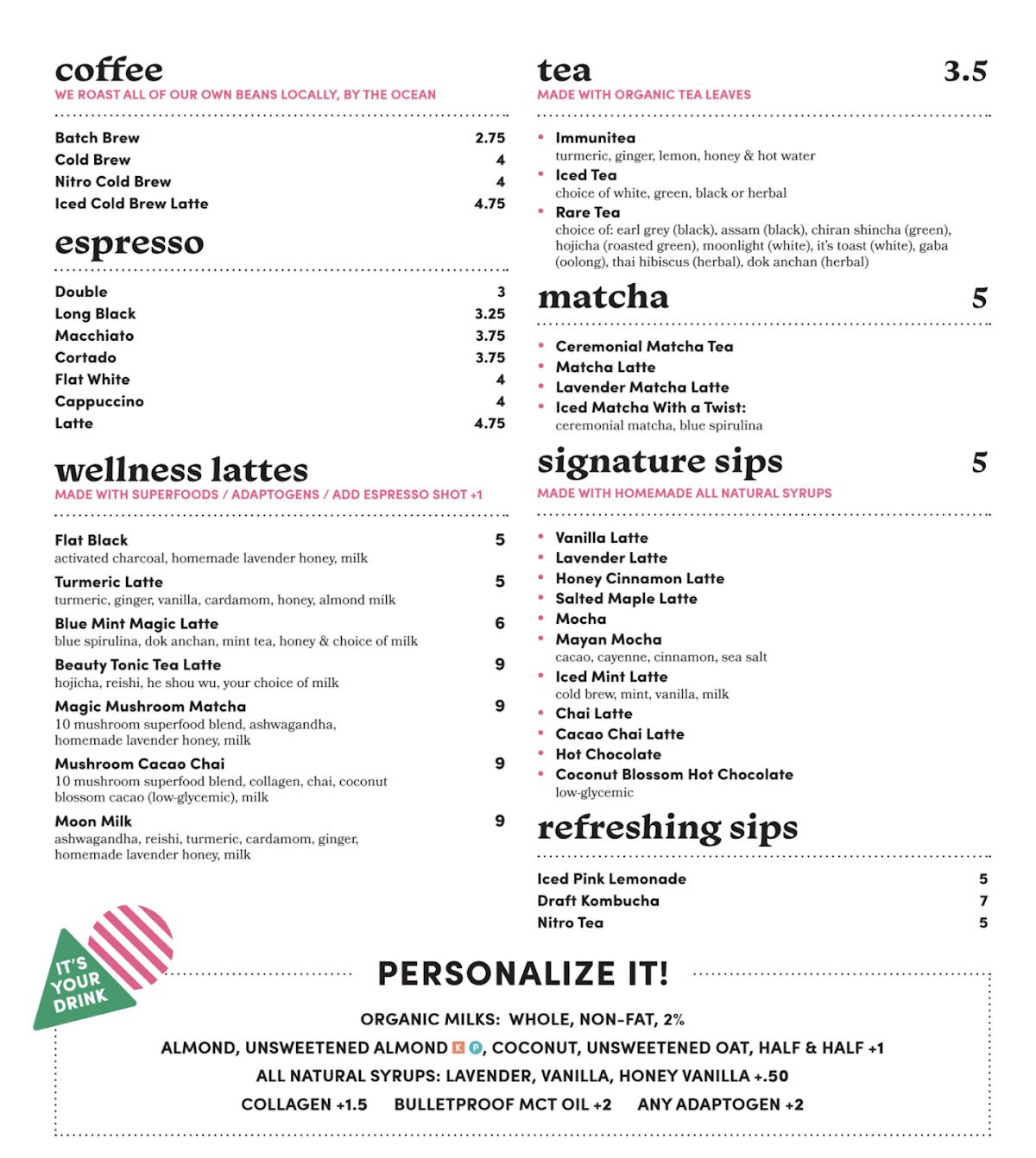 Menu at Parakeet Cafe, Coronado
