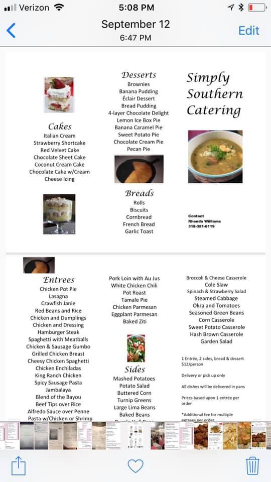 Menu at Simply Southern Cafe, West Monroe