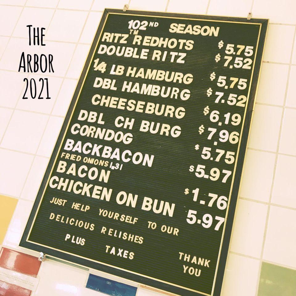 Menu at The Arbor fast food, Port Dover