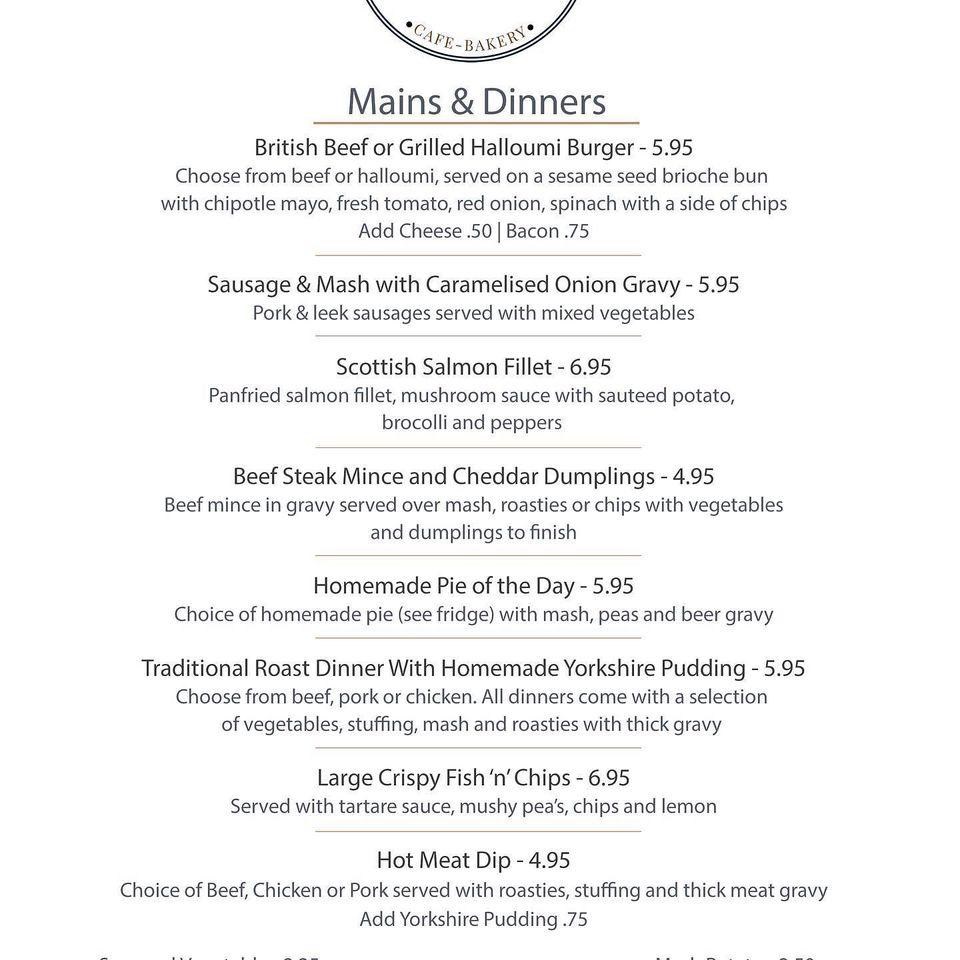 Menu at The Pantry cafe, Gateshead
