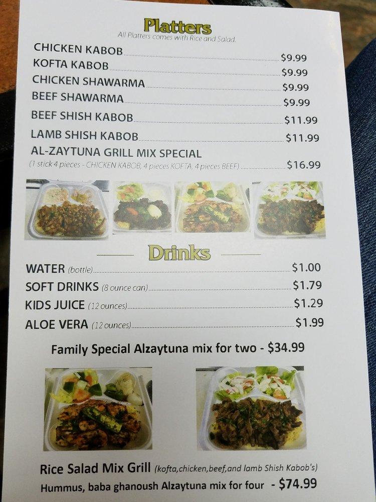 Menu at Al-Zaytuna Grill restaurant, Hamilton