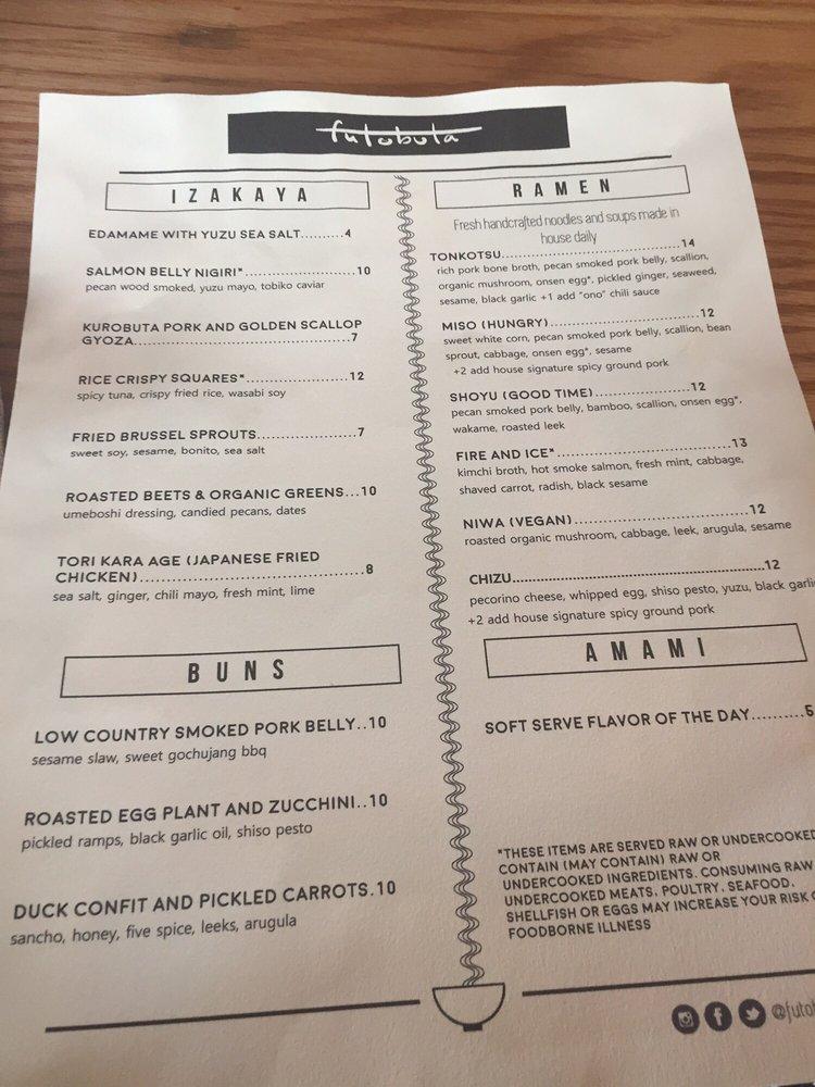 Menu at Futo Buta restaurant, Charlotte