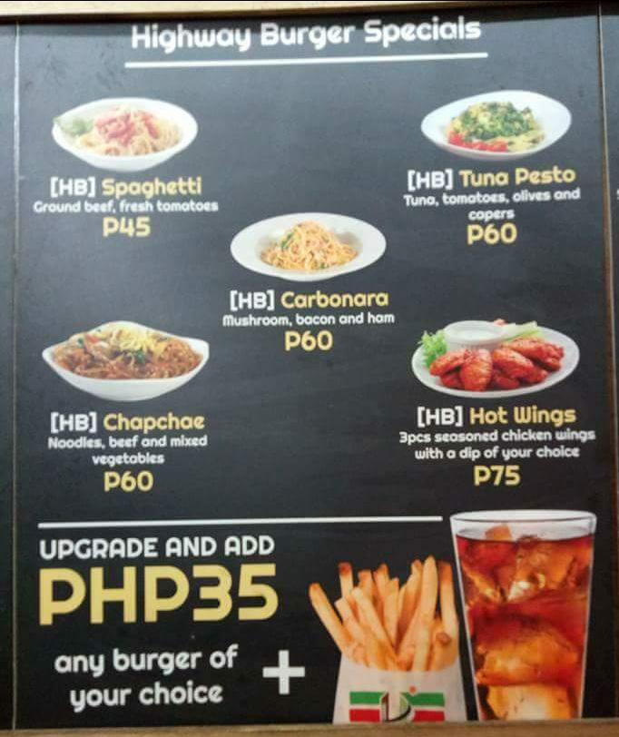 Menu at Highway burger restaurant, Manila, Lardizabal St