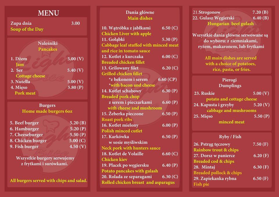 Menu at Light Bite restaurant, London