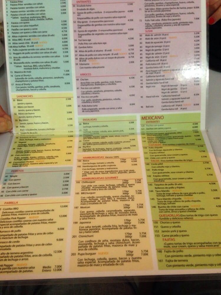 Menu at Pink Pepper restaurant, Rota, 20