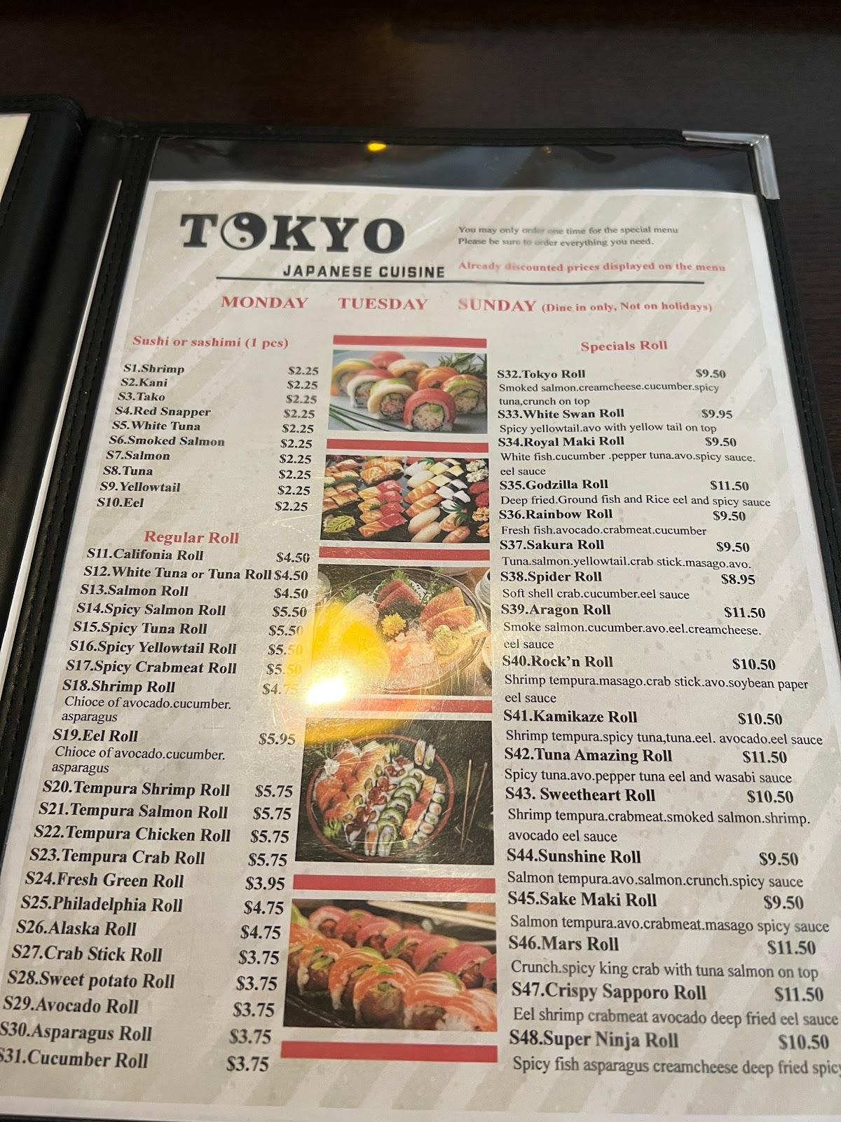 Menu at Tokyo Japanese Cuisine restaurant, Wichita
