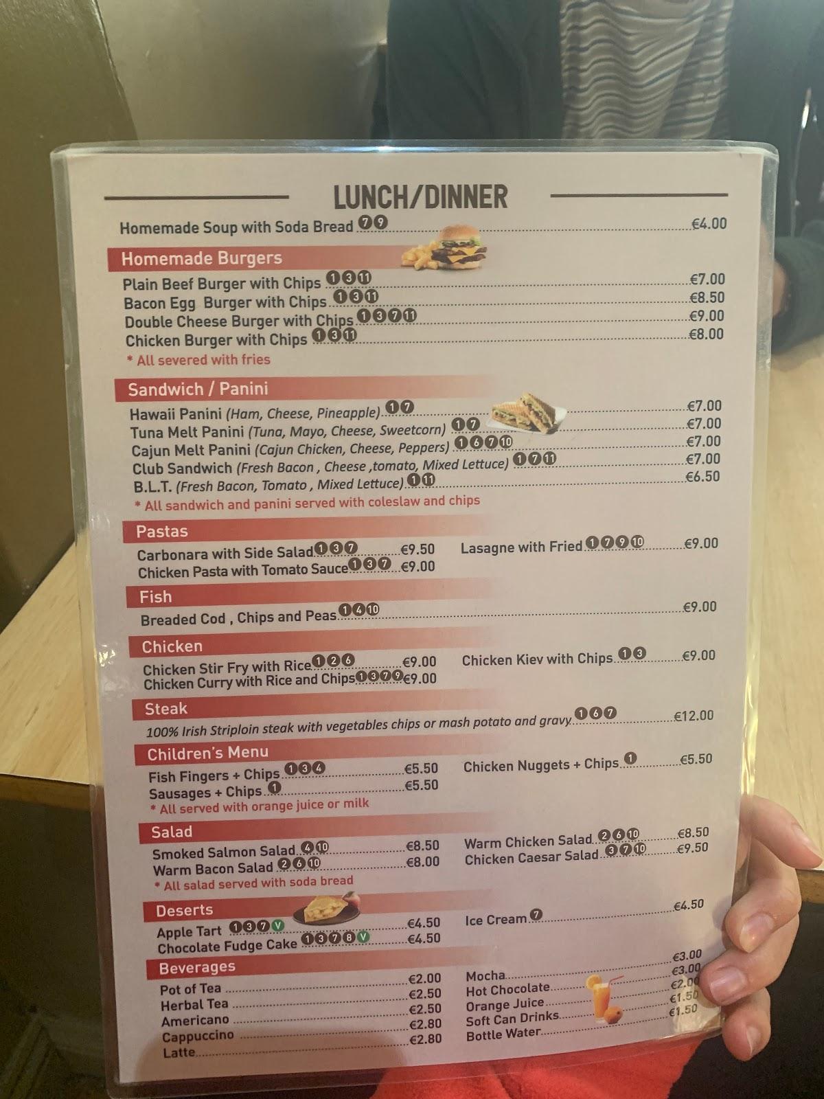 Menu at Cafe Sofia, Dublin