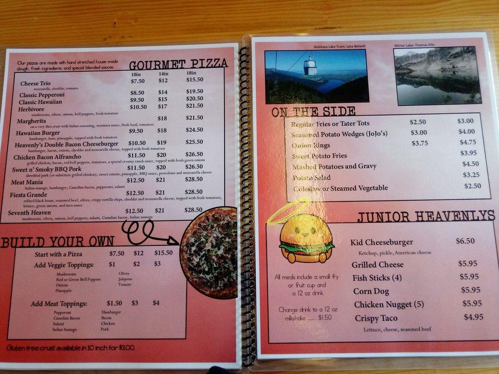 Menu at Heavenly's restaurant, Enterprise