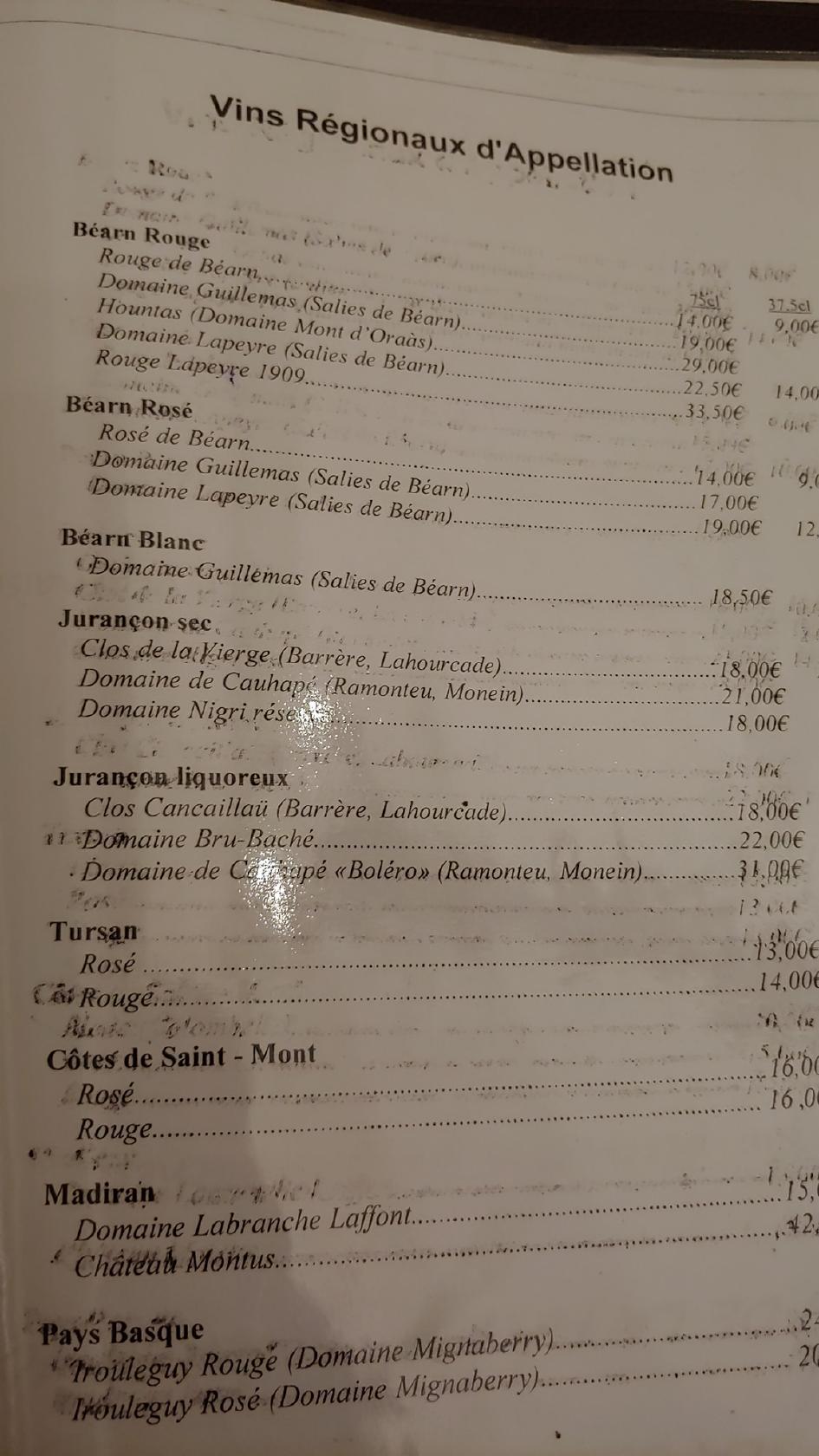 Menu au La Belle Auberge Castagnède restaurant, Castagnède