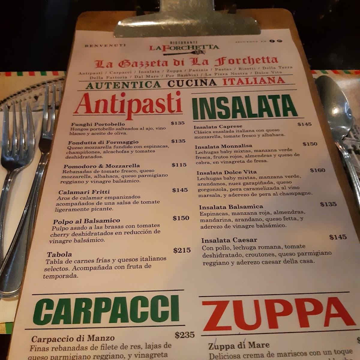 Carta de Restaurante la Forchetta, Ensenada