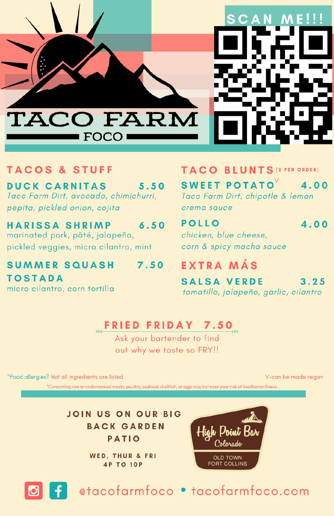 Menu at Taco Farm FoCo restaurant, Fort Collins