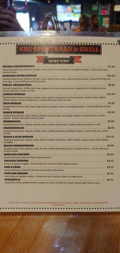 Menu at The Keg Sportsbar And Grill, Colwich