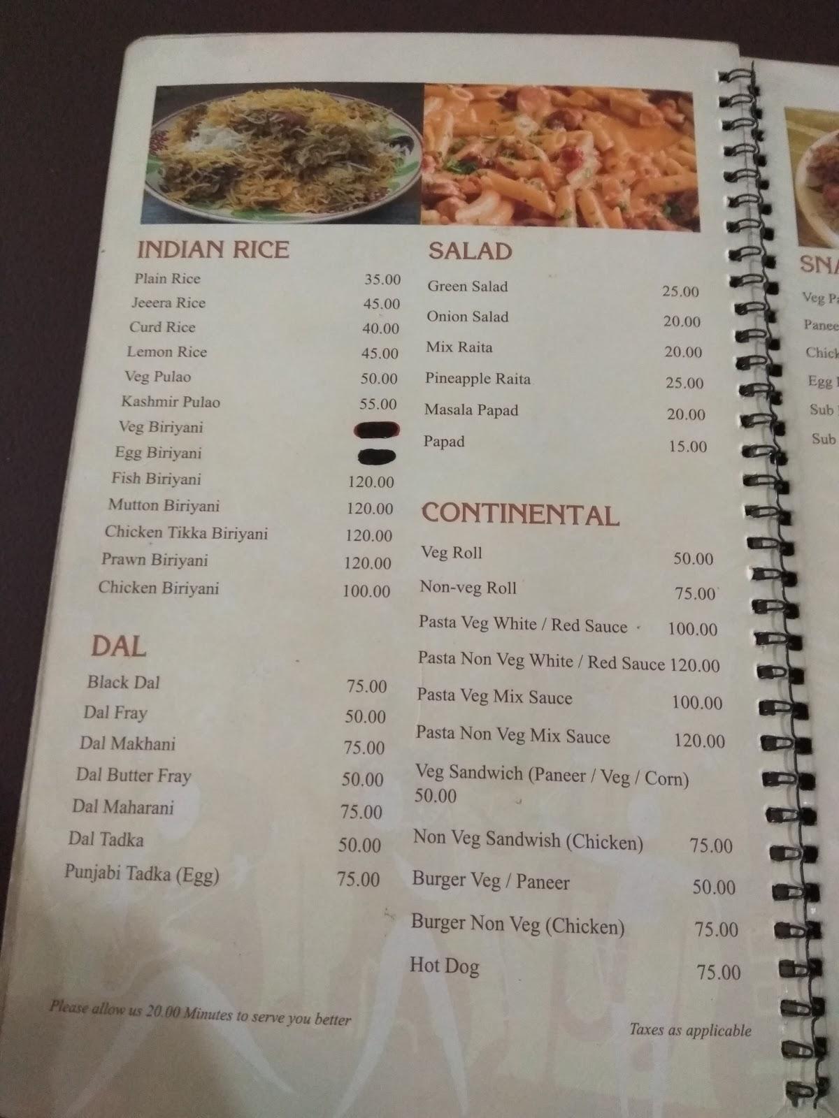 Menu at The Mughlai, Bhubaneswar, opposite venkateswer English medium