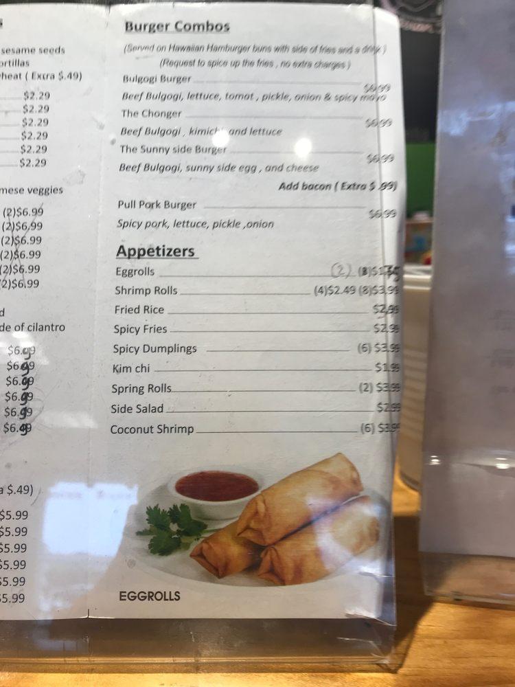 Menu at Yummi Tacos restaurant, Austin