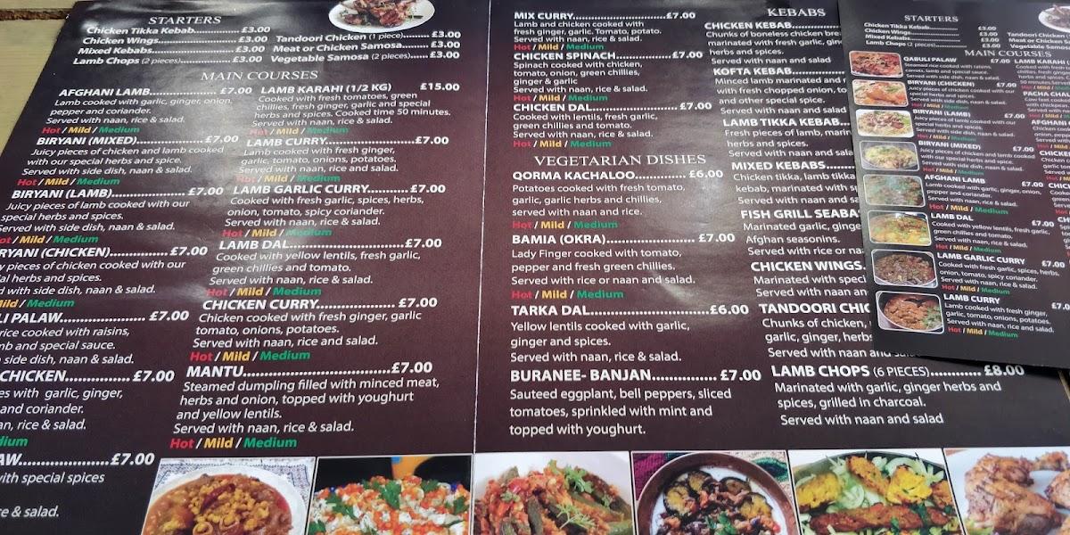 Menu at Afghan Palace Restaurant, Stoke-on-Trent, 32 Waterloo Rd