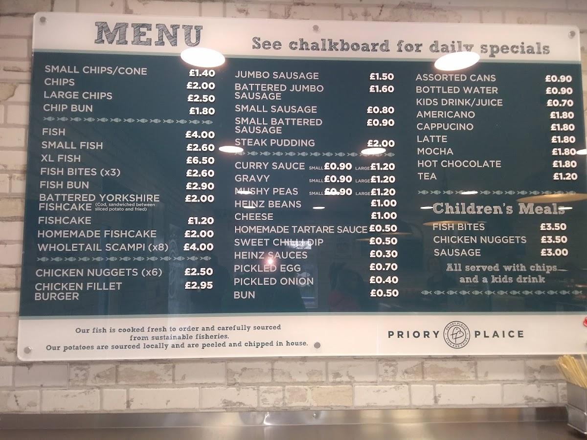 Menu at Priory Plaice Fish And Chips restaurant, Ulverston