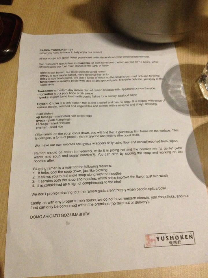 Menu at Ramen Yushoken Alabang restaurant, Muntinlupa