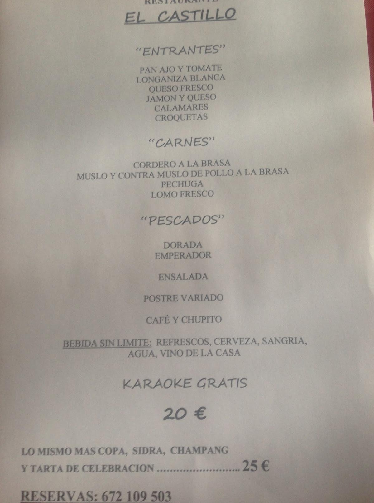 Menu at Restaurante El castillo, Elche