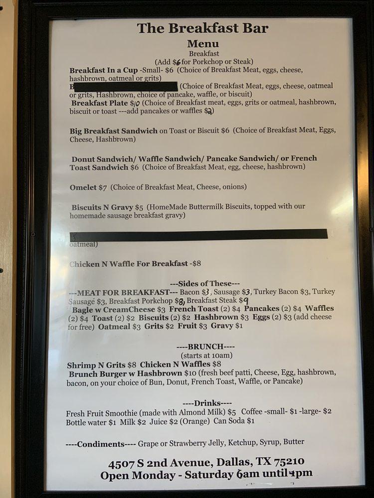 Menu at The Breakfast Bar, Dallas