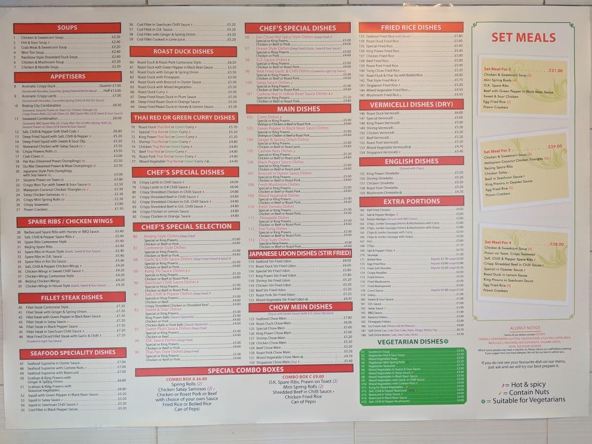Menu at Beijing City Chinese takeaway fast food, Stockport