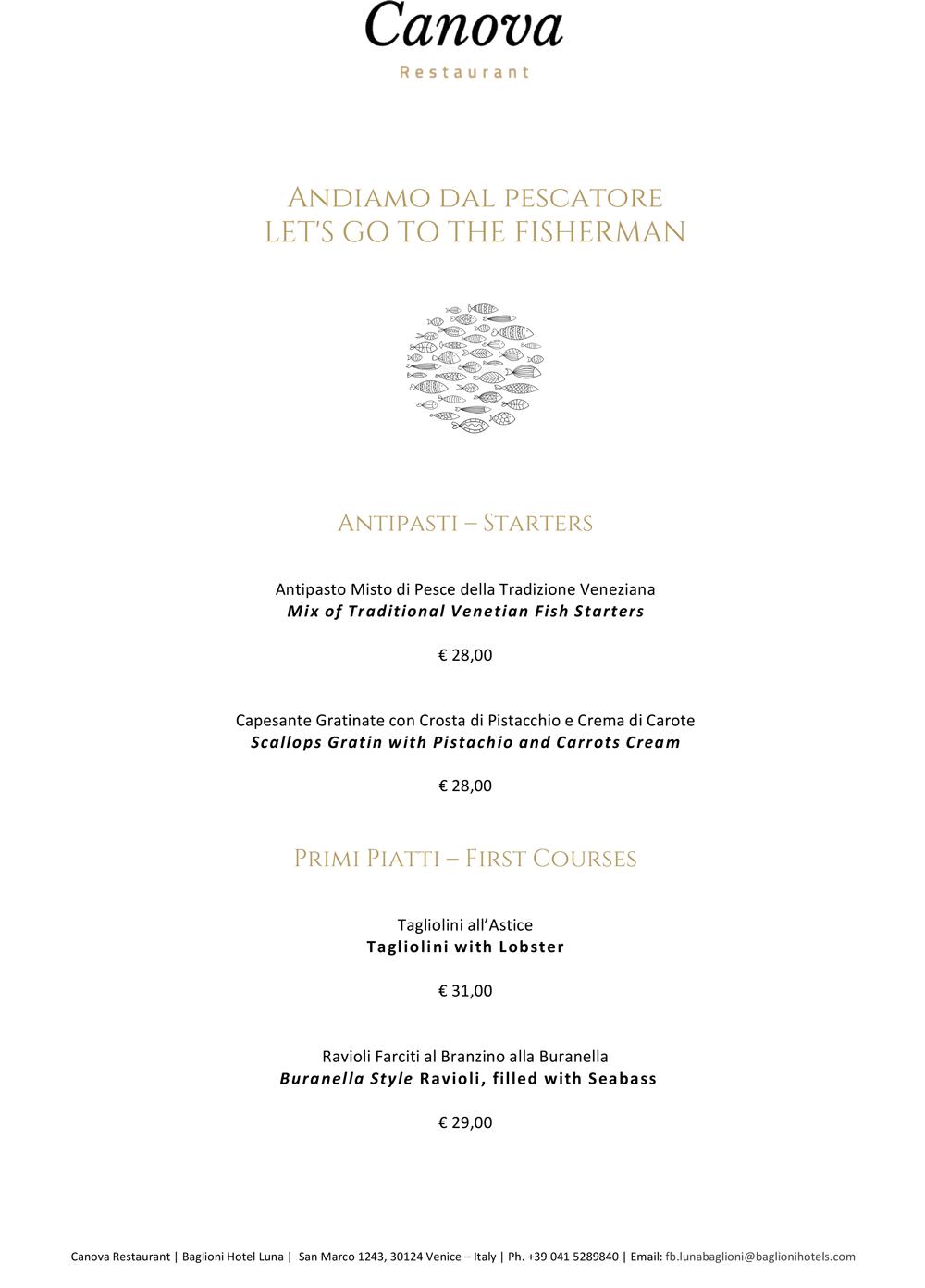 Menu at Canova Restaurant, Venice