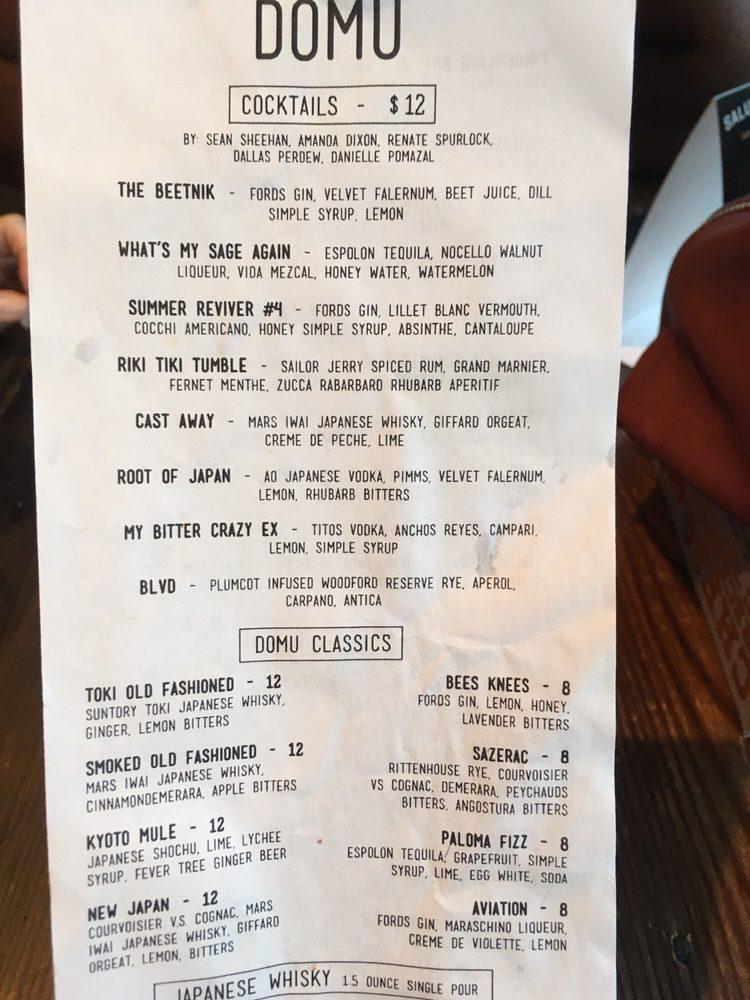 Menu at DOMU pub & bar, Orlando, 3201 Corrine Dr Suite 100