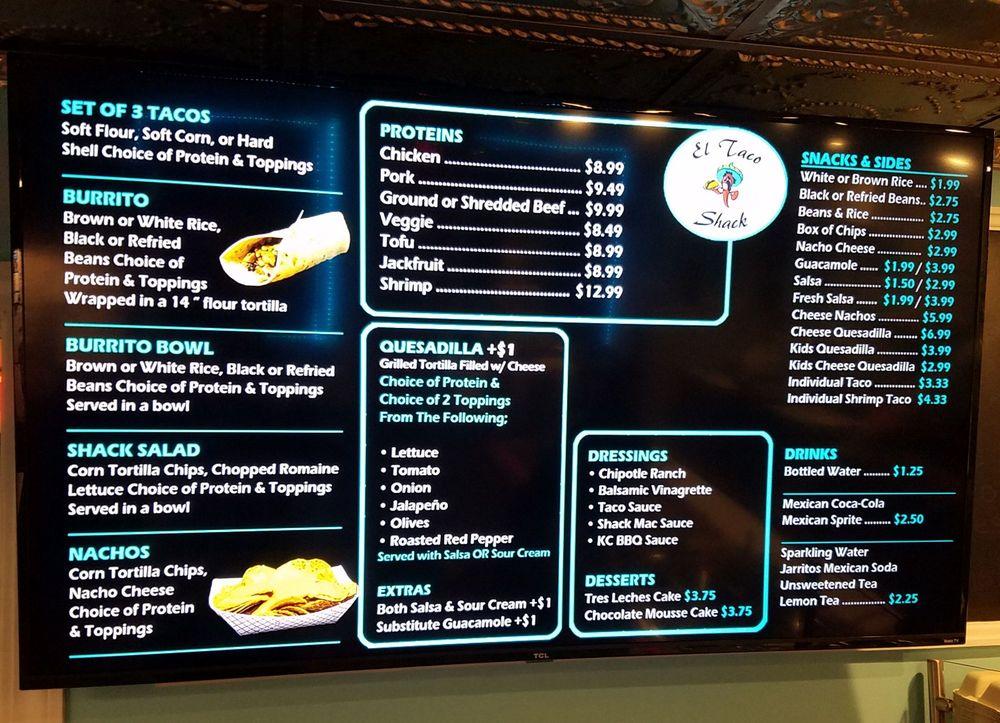 Menu at El Taco Shack restaurant, Schoharie