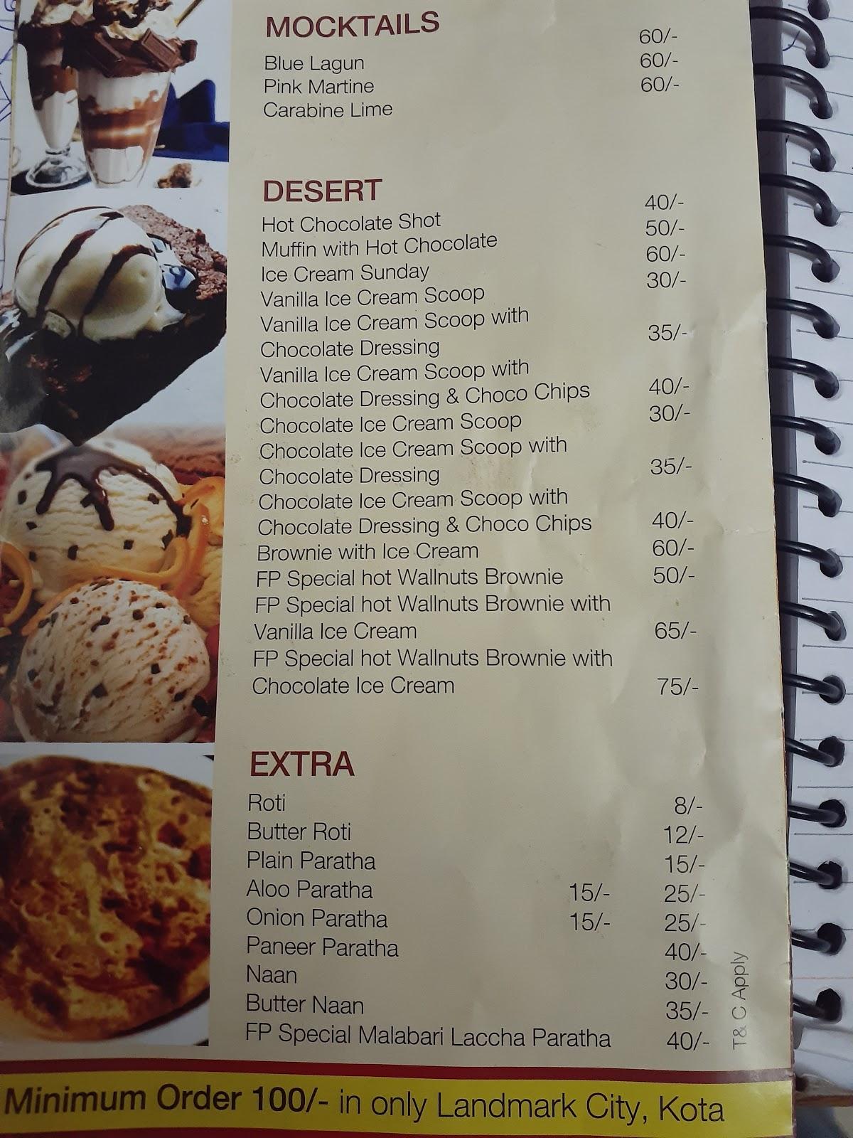 Menu at Food Planet, Kota