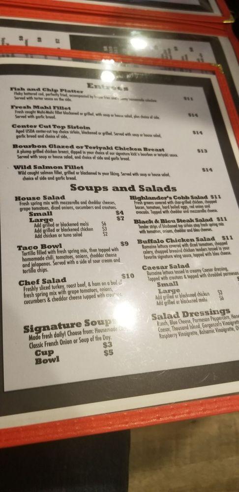 Menu at Highlanders Grill And Tavern pub & bar, Banner Elk
