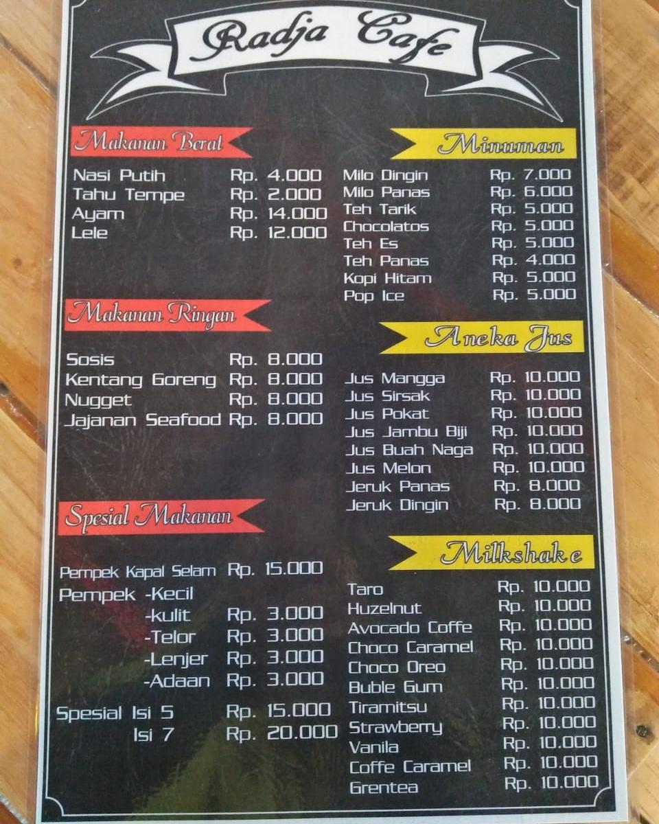 Menu at Radja cafe, Padang Panjang