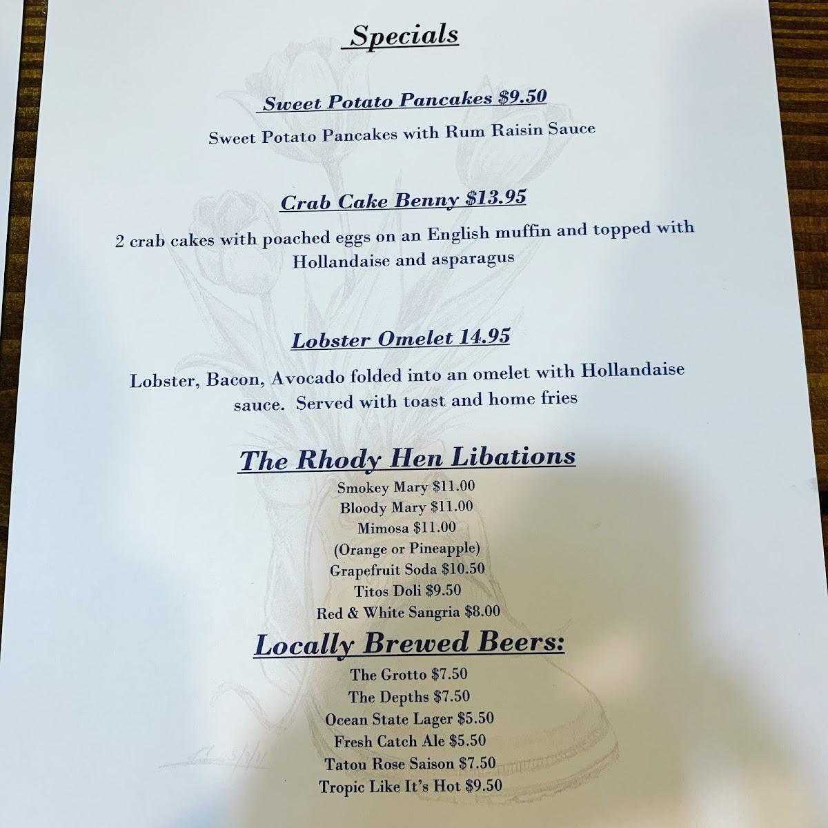 Menu at Rhody Hen Cafe, Pawtucket