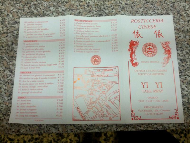 Menu da Rosticceria Cinese Yi Yi ristorante, Cremona