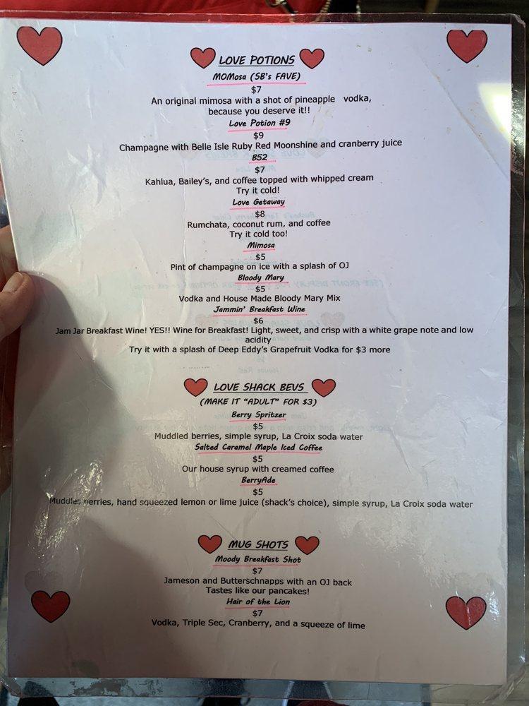 Menu at SB's Lakeside Love Shack restaurant, Richmond