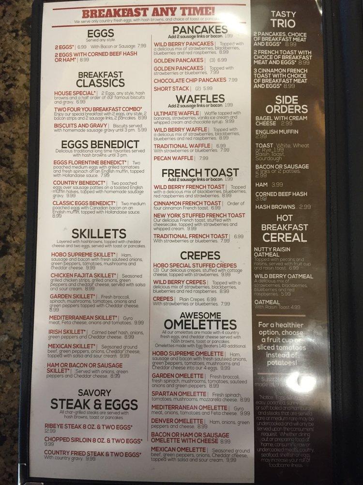 Menu at Sir Hobo’s restaurant, Sun Prairie