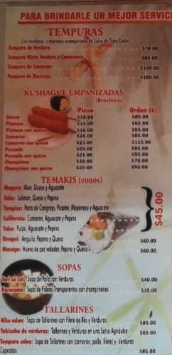 Menu at Sushi Sasha restaurant, Naucalpan, Av.juárez 15