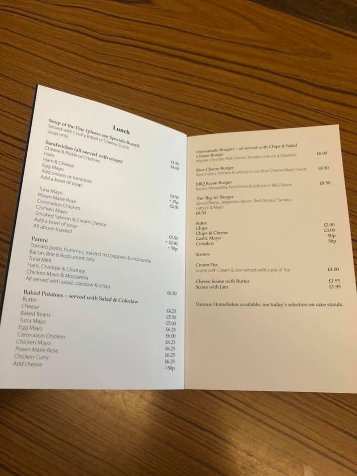 Menu at The Birches Cafe, England, Burn Estate
