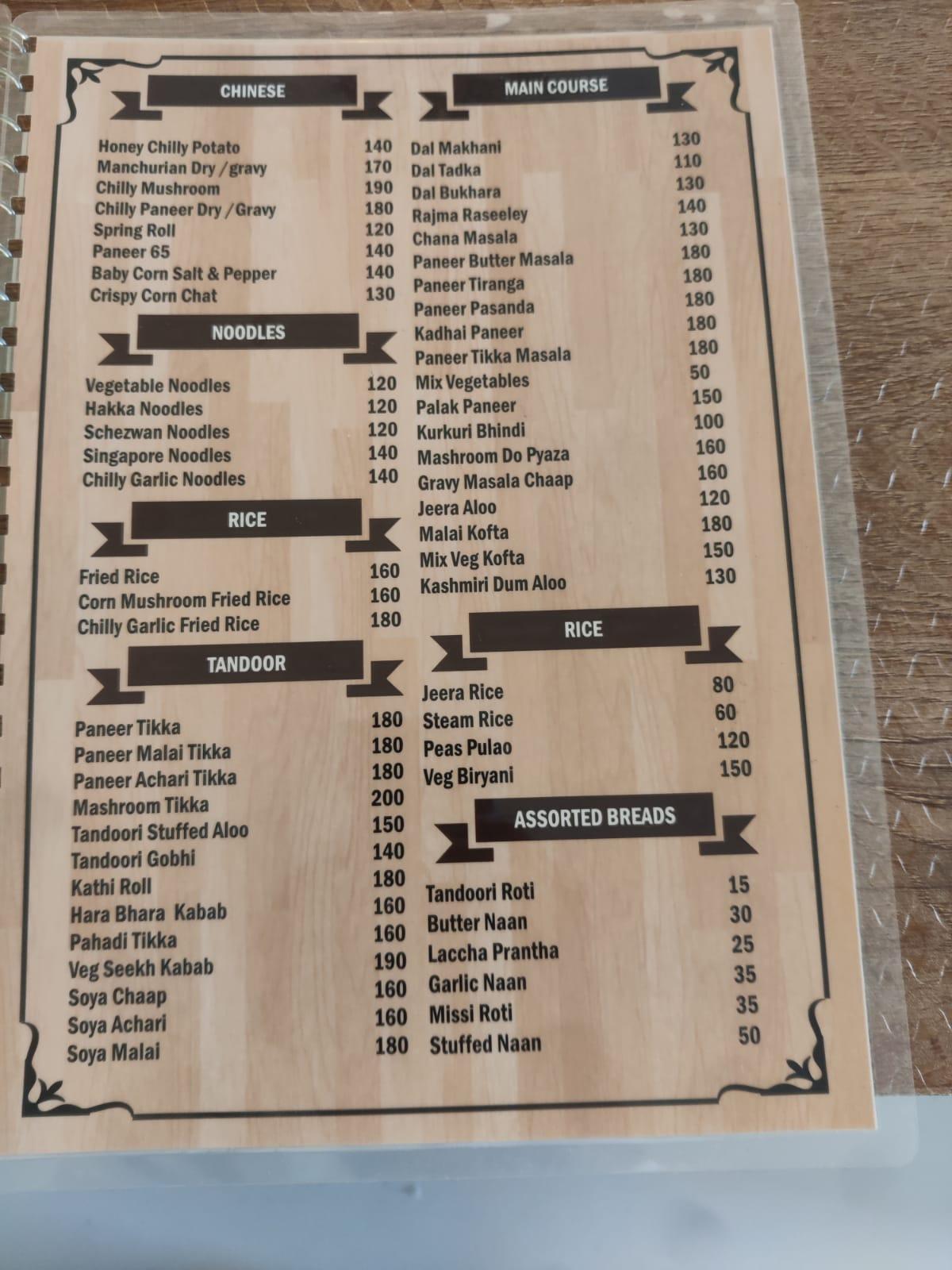 Menu at Mango tree resort and villas, Herbertpur