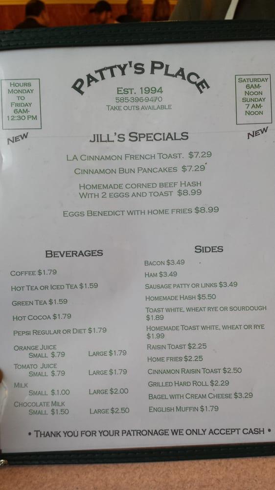 Menu at Patty's Place restaurant, Canandaigua