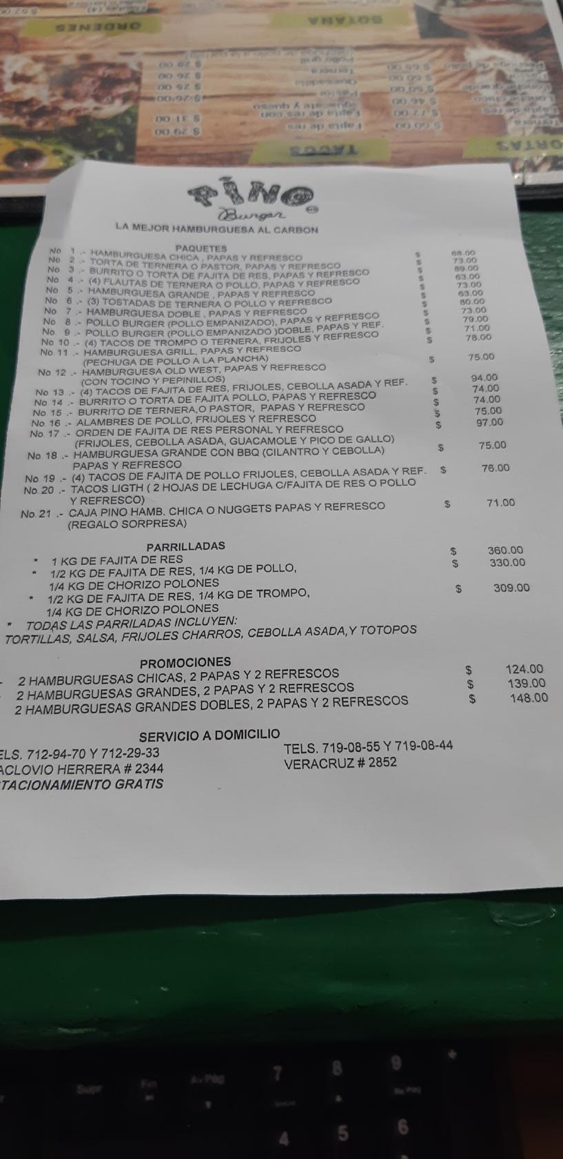 Carta del restaurante Pino Burger (por Ulloa), Nuevo Laredo, C ...