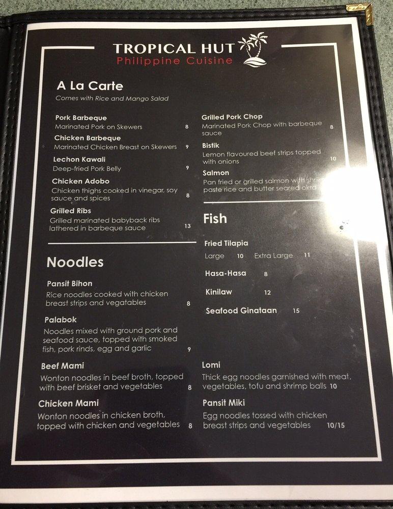 Carta del restaurante Tropical Hut Philippine Cuisine, Windsor