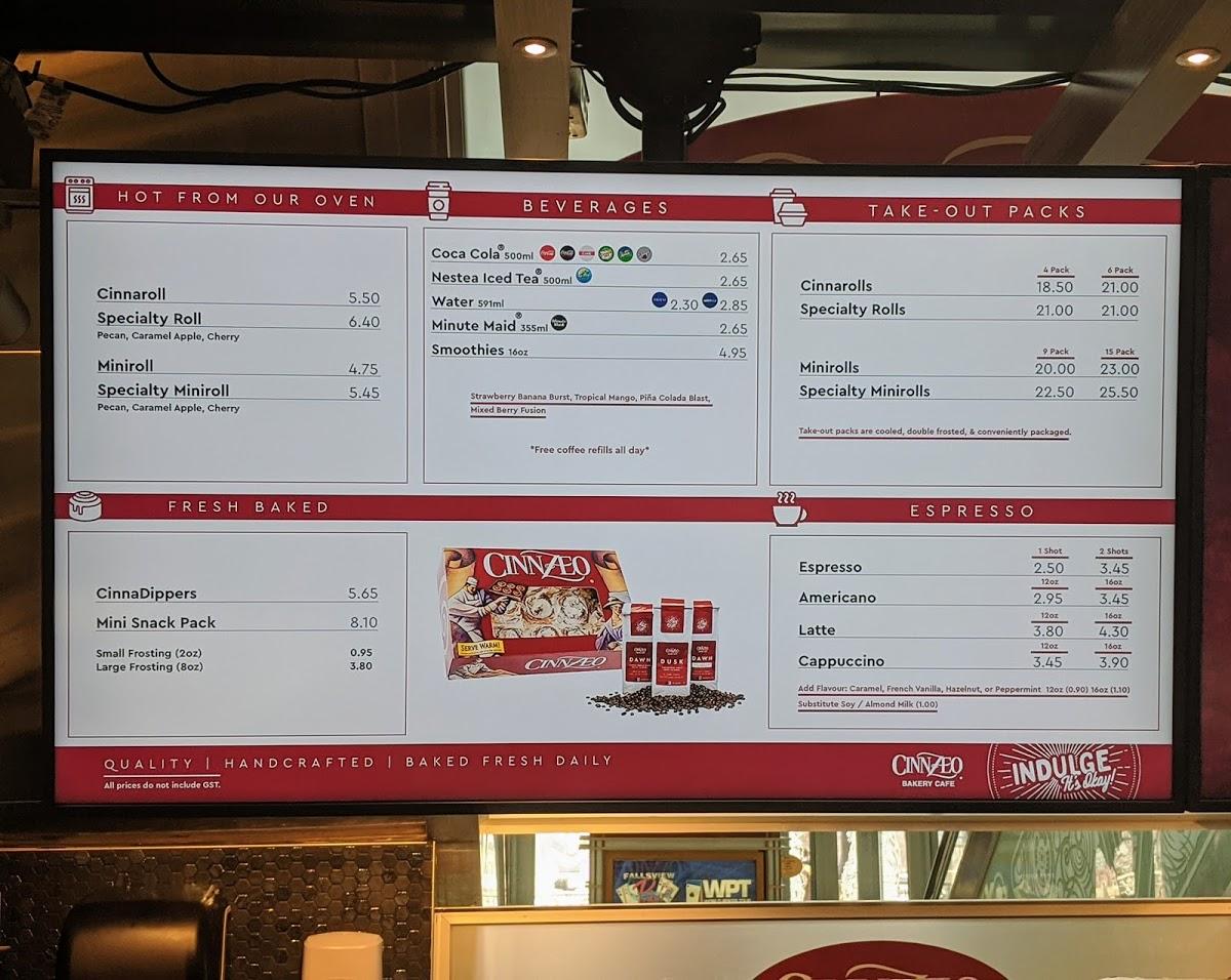 Menu at Cinnzeo Bakery Cafe, Niagara Falls