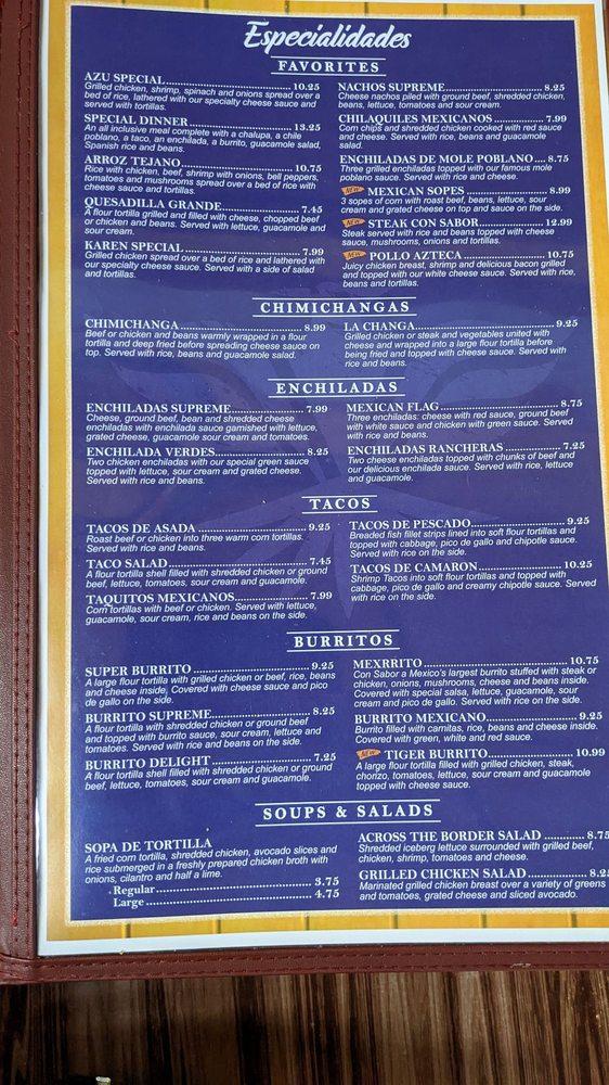 Menu at Con Sabor a México restaurant, Prairie Grove
