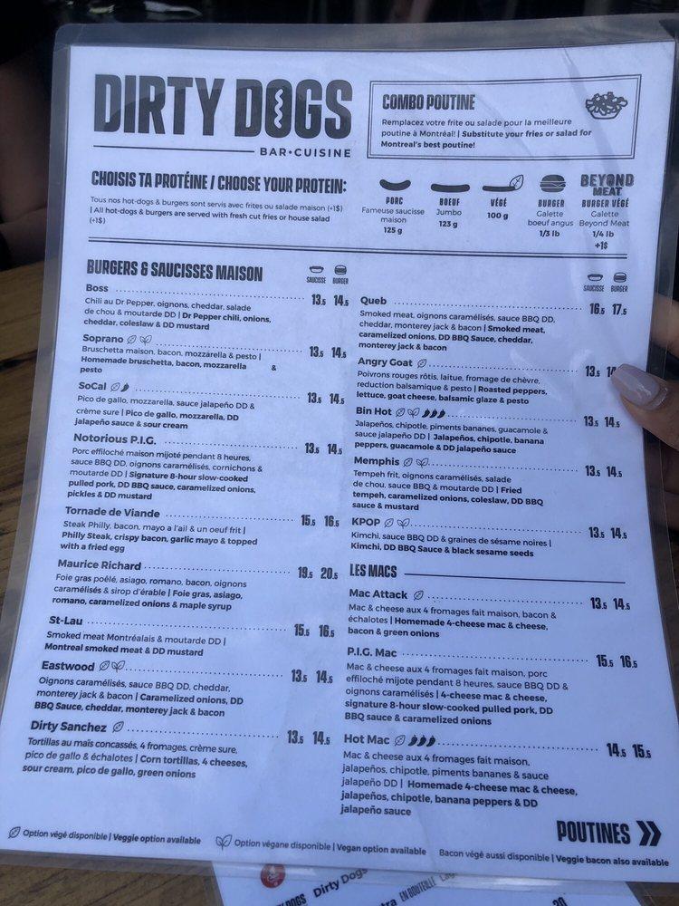 Menu au Dirty Dogs Bar & Cuisine, Montréal, Crescent St