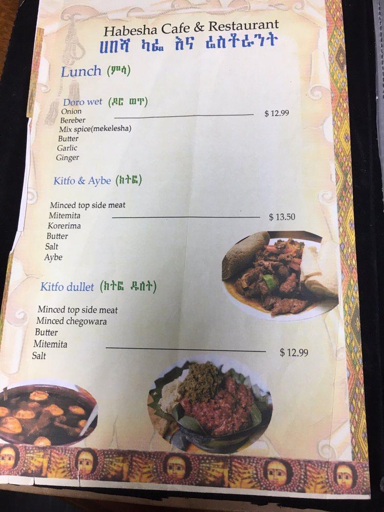 Menu at Habesha Ethiopian Restaurant, Cincinnati