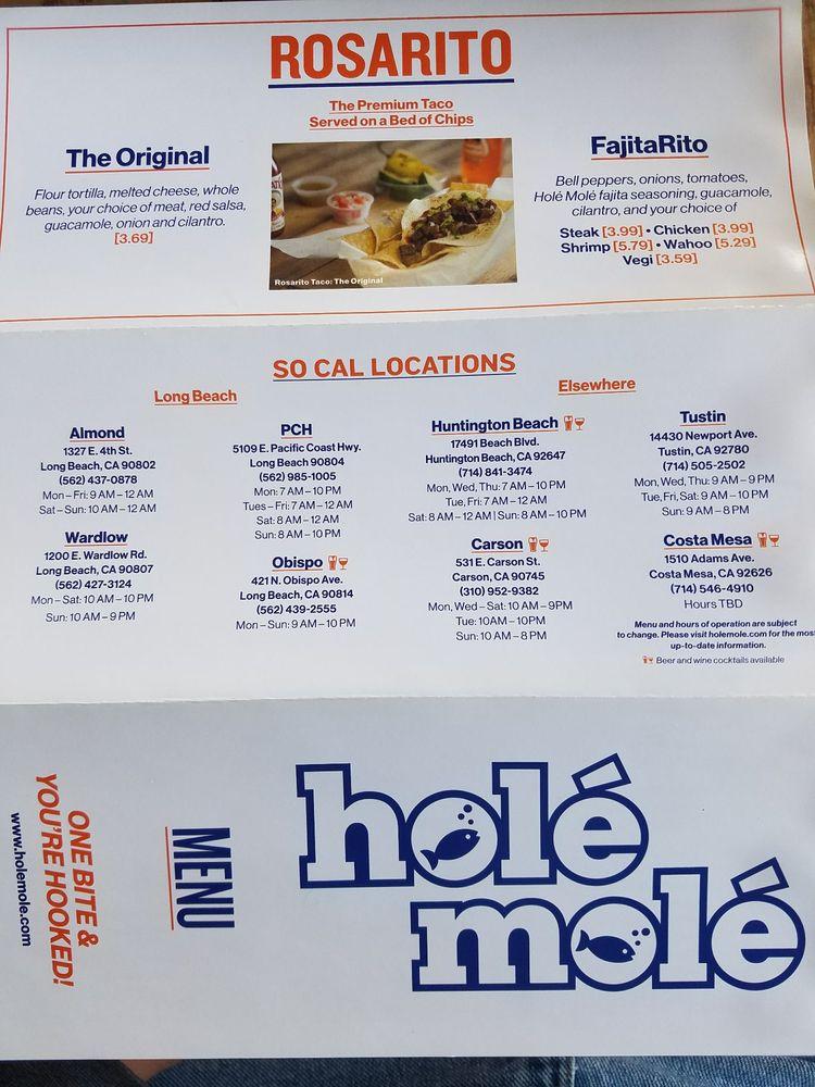 Menu at Holé Molé restaurant, Costa Mesa, Adams Ave unit b