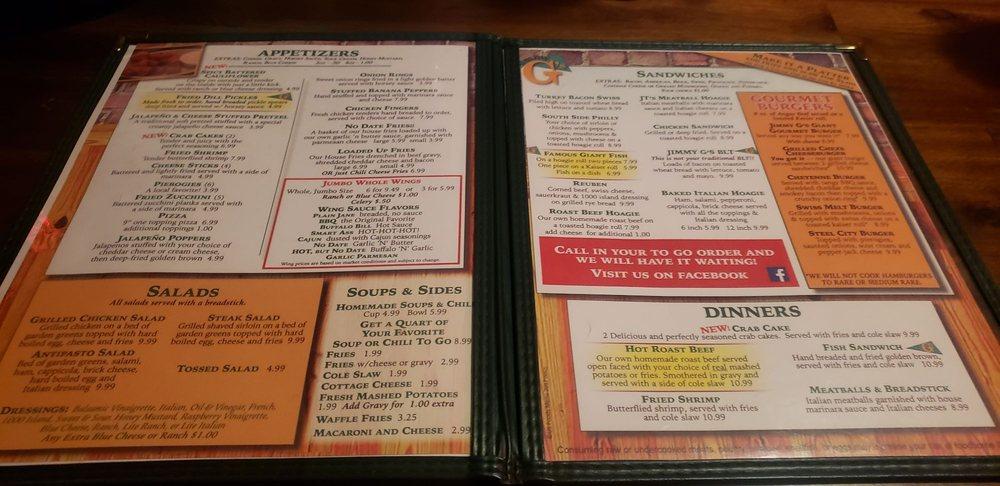 Menu at Jimmy G's Bar & Grill, Canonsburg