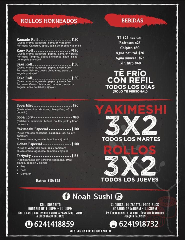 Carta del restaurante Noah Sushi Sucursal Rosarito, San José del Cabo